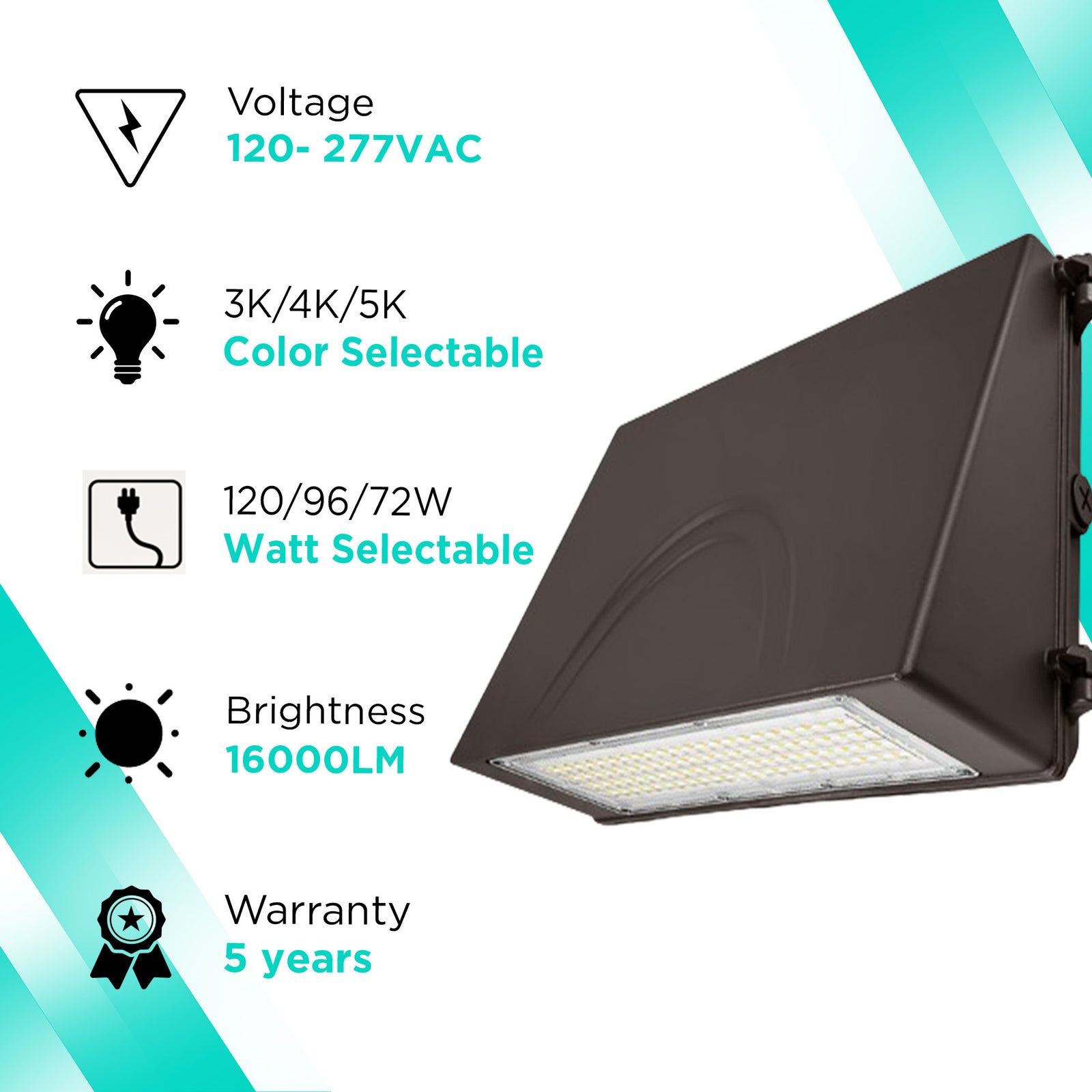 16000 Lumens Max - 120W Max - Watt and CCT Selectable (120/96/72W - 3K