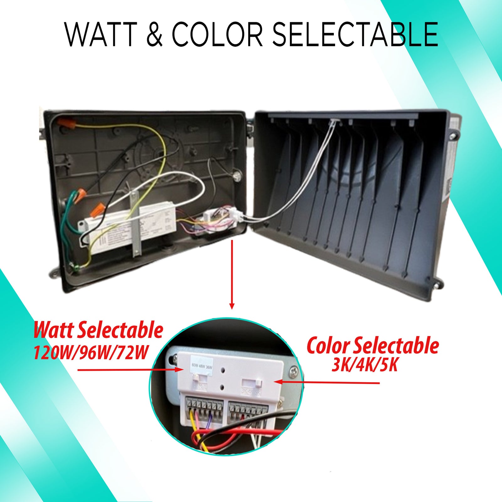 16000 Lumens Max - 120W Max - Watt and CCT Selectable (120/96/72W - 3K