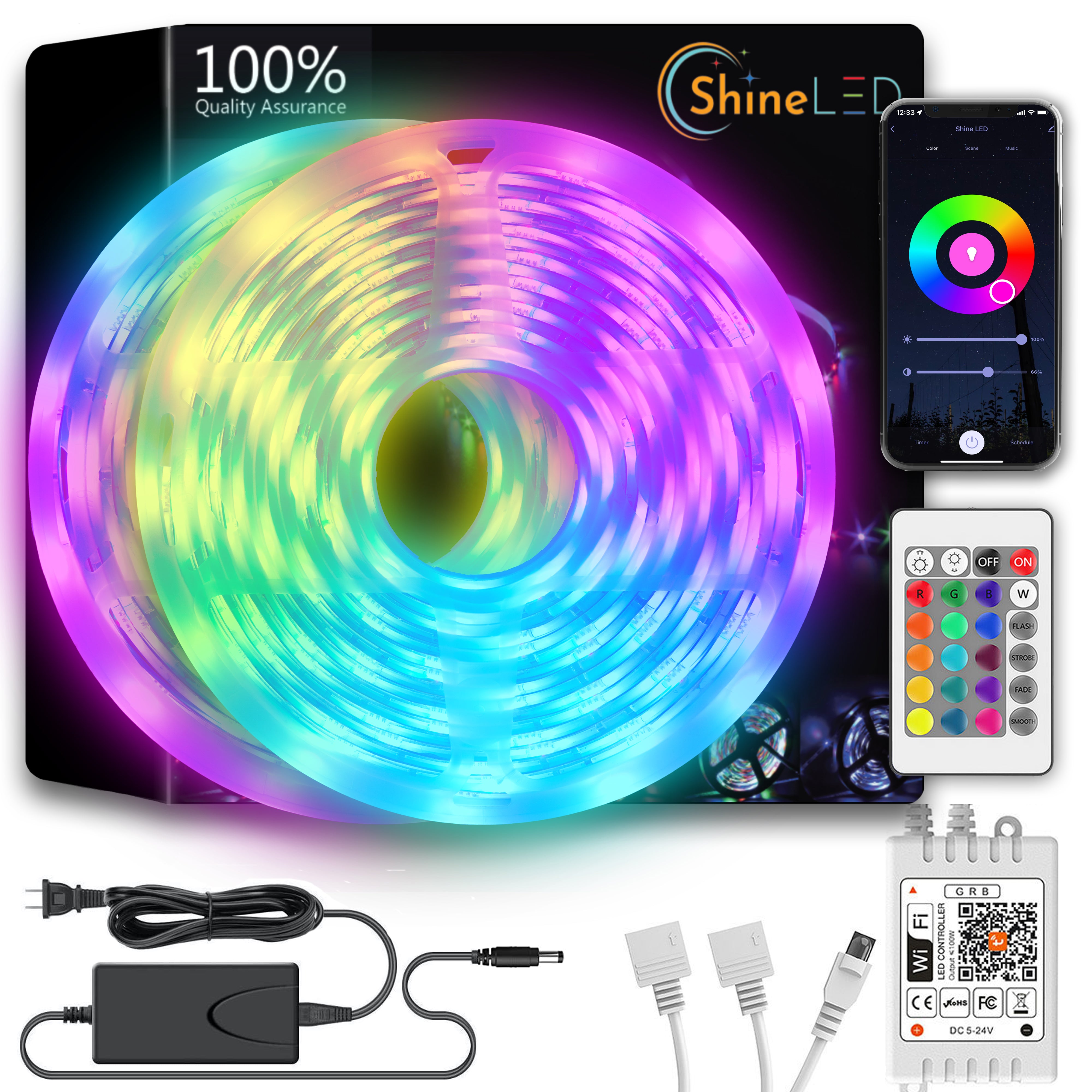 32.8ft Smart WiFi RGB Strip Light - 300 LEDs Color Changing Light