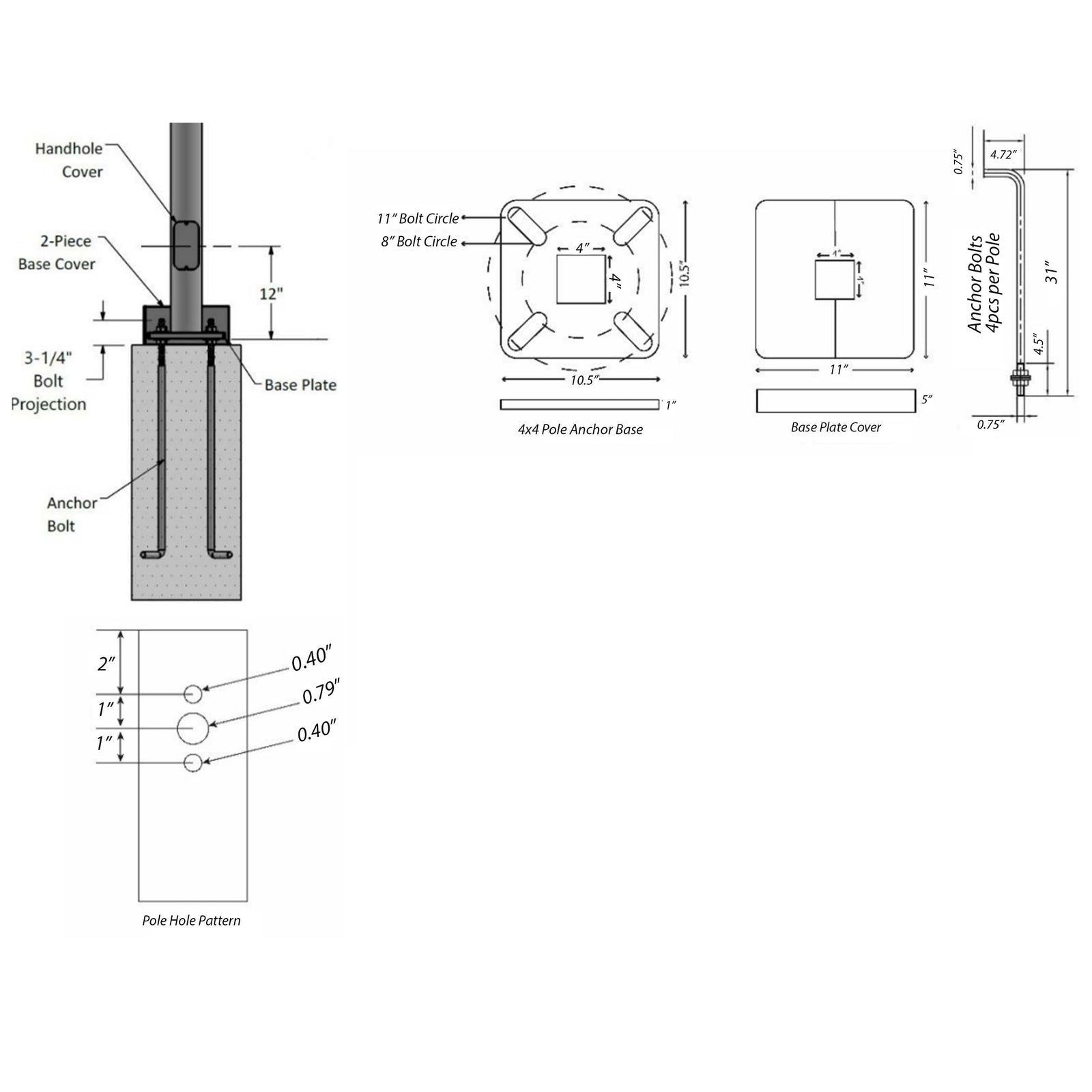 20 Foot Steel 4x4 Square Light Pole 11 Gauge - Including Shipping